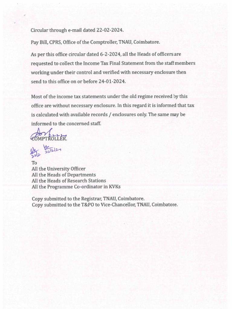 Income Tax Circular Dated 22-02-2024 | PDF