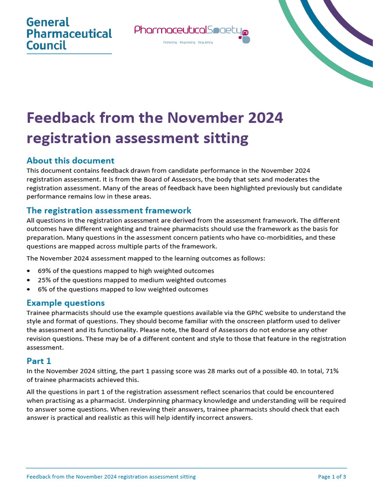 November 2024 Registration Assessment Feedback | PDF | Pharmacist ...