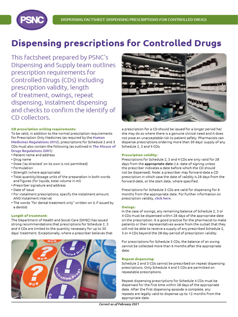 CPN 0221 Dispensing Factsheet Dispensing Prescriptions For Controlled ...