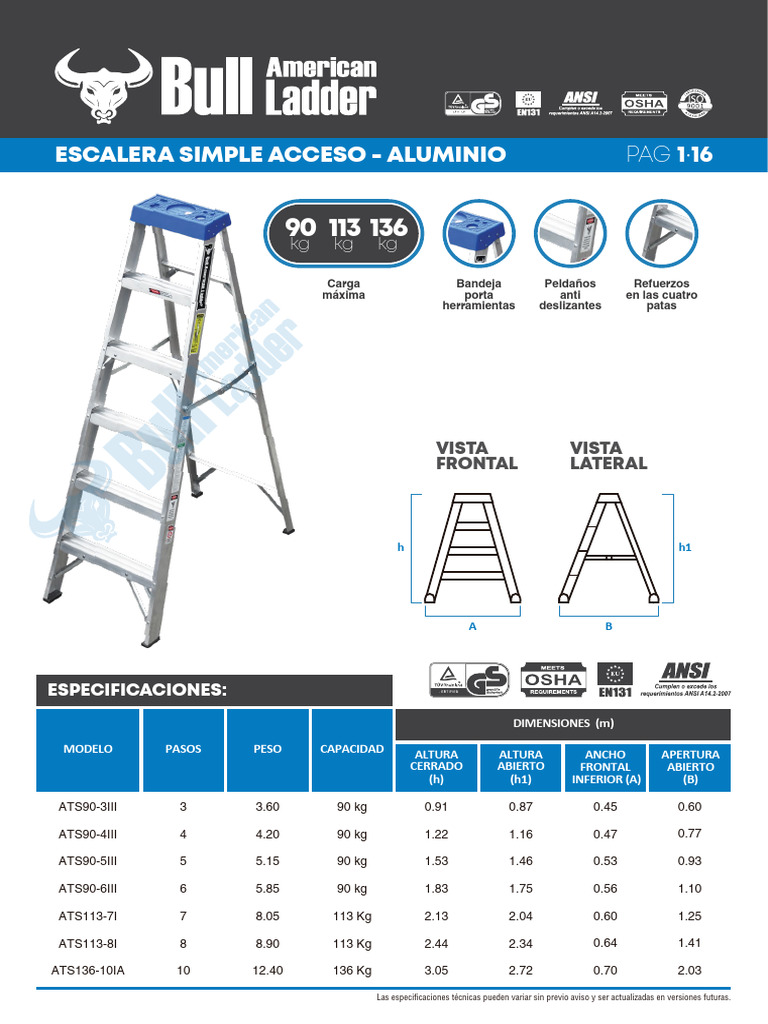 Ficha Tecnica Escalera Aluminio | PDF