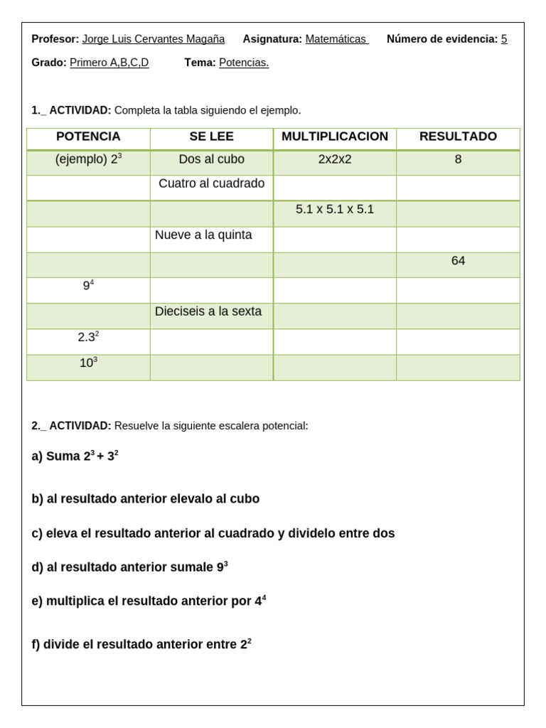 (Ejemplo) 2 Dos Al Cubo 2x2x2 8 Cuatro Al Cuadrado 5.1 X 5.1 X 5.1 ...