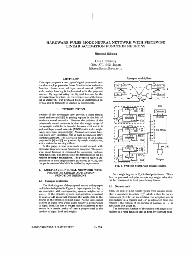 Hardware Pulse Mode Neural Netowrk With Piecewise Linear Activation ...
