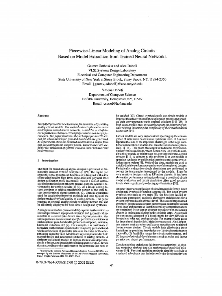 Piecewise-Linear Modeling of Analog Circuits Based On Model Extraction ...