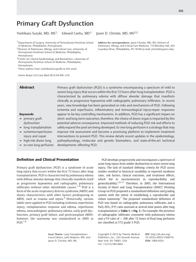 Suzuki2013 - Primary Graft Dysfunction | PDF | Respiratory System ...