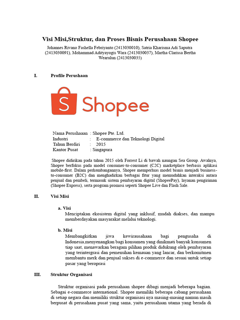 Visi dan Struktur Organisasi Shopee | PDF