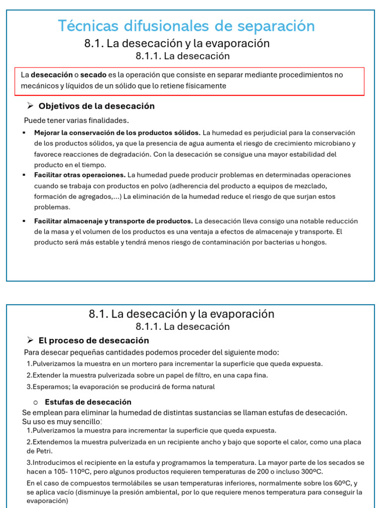 Técnicas de desecación y evaporación | PDF | Destilación | Cristalización