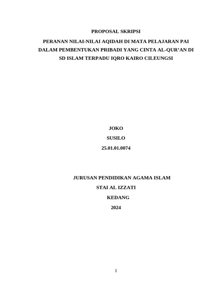 Proposal Skripsi Pada Bidang Studi PAI Peranan Nilai-Nilai Aqidah | PDF