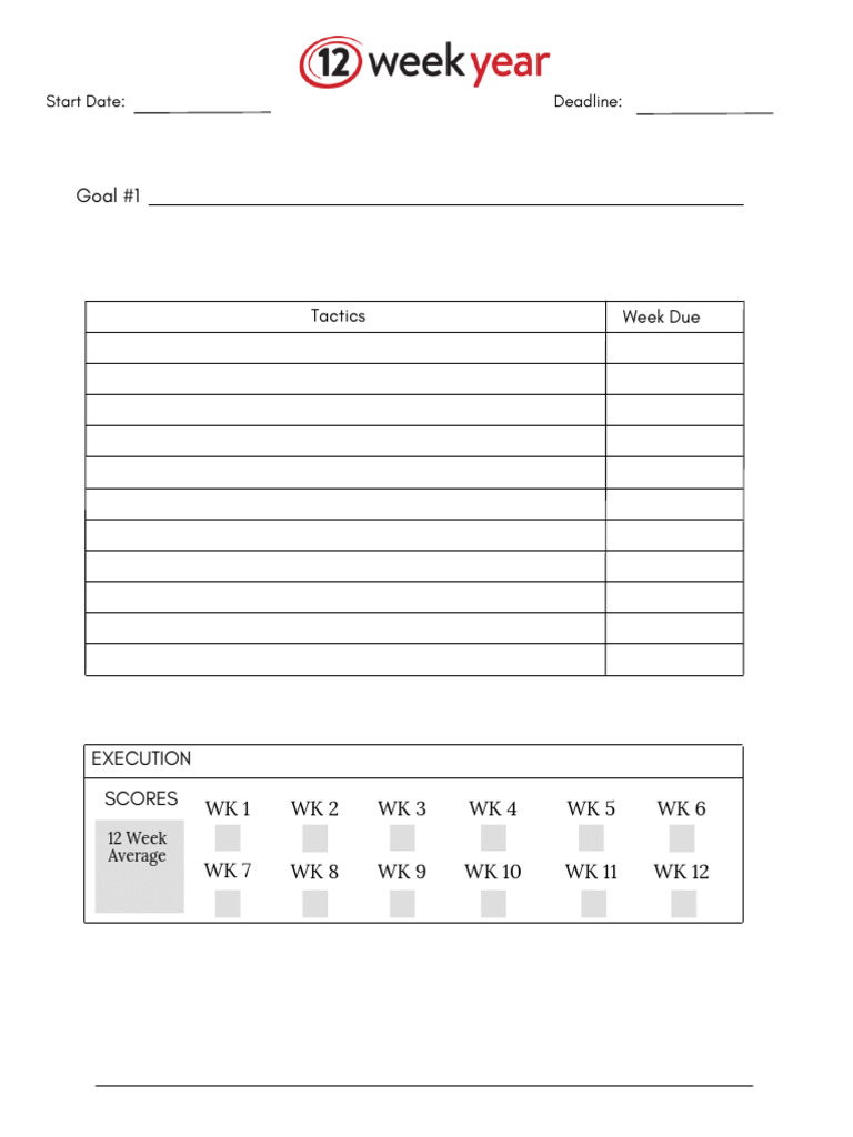 12 Week Year Goal Action Planner Sheet 64 | PDF