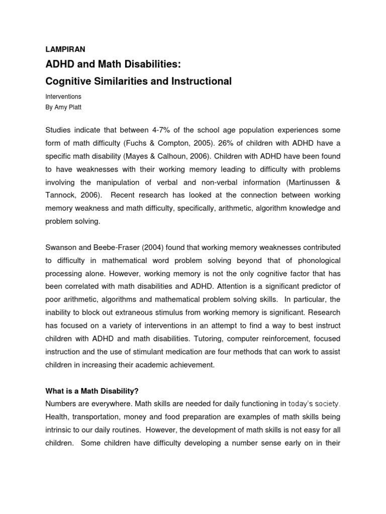 ADHD and Math Disabilities: Cognitive Similarities and Instructional ...