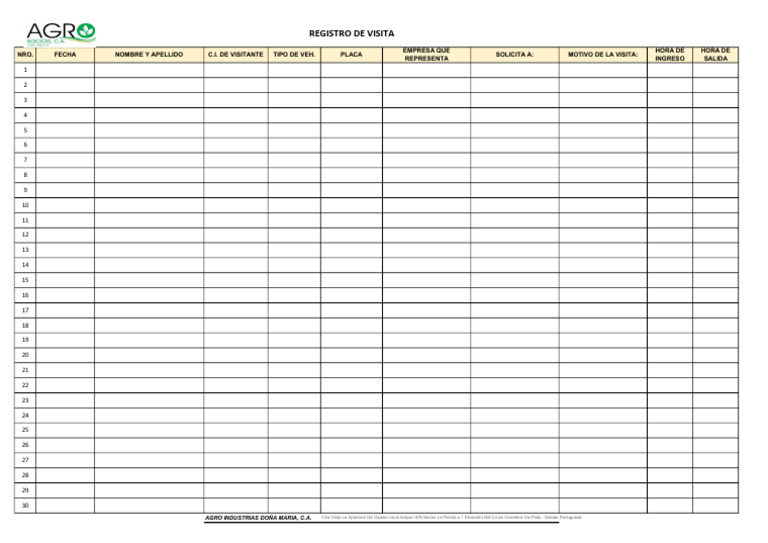 Registro de Visitas para Empresas | PDF