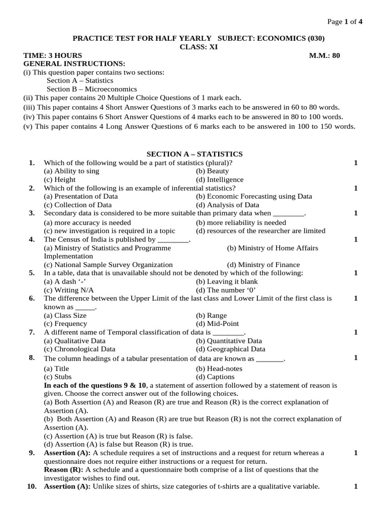 Economics Practice Test For HY | PDF | Demand | Statistics