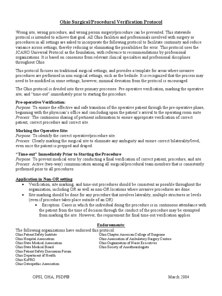 Procedural Verification Protocol | PDF | Surgery | Patient