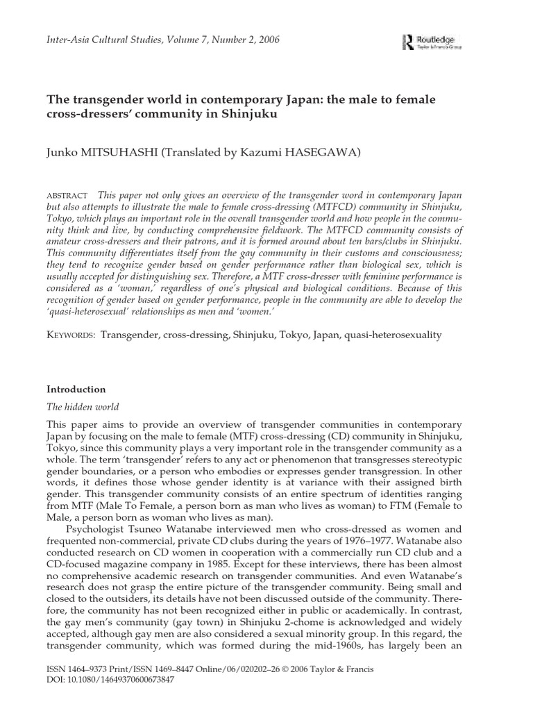 The Transgender World in Contemporary Japan The Male To Female Cross ...