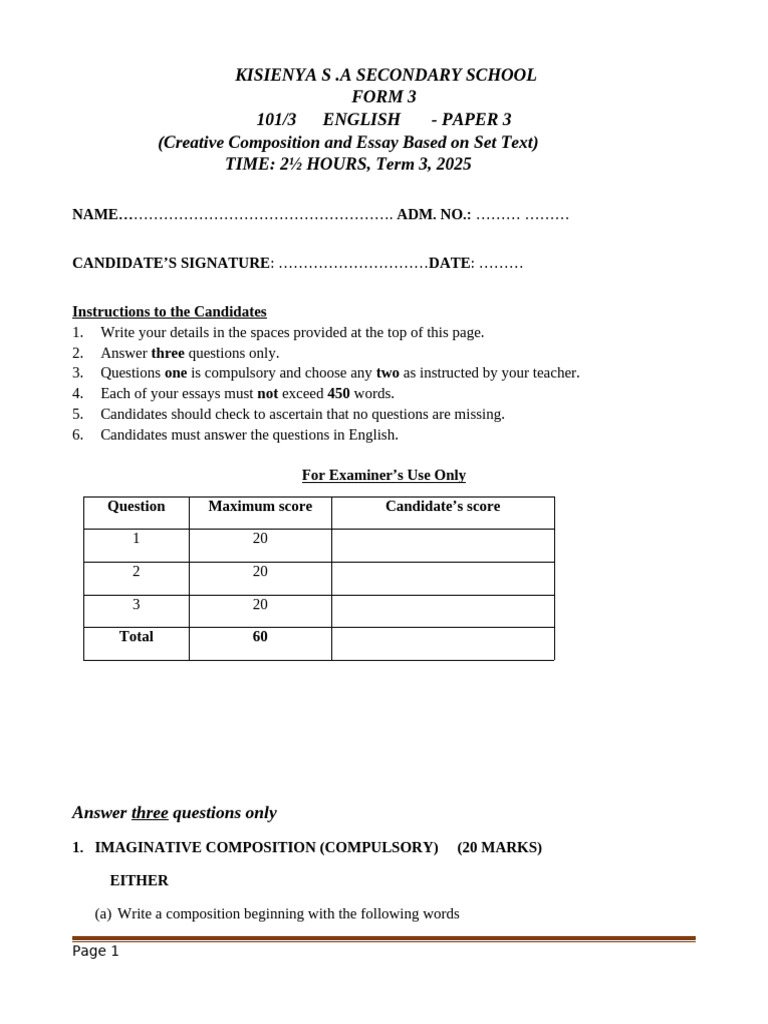 2025 English f3 Pp3 Qs End t3 s1 Teacher Co Ke | PDF | Chess Theory | Chess