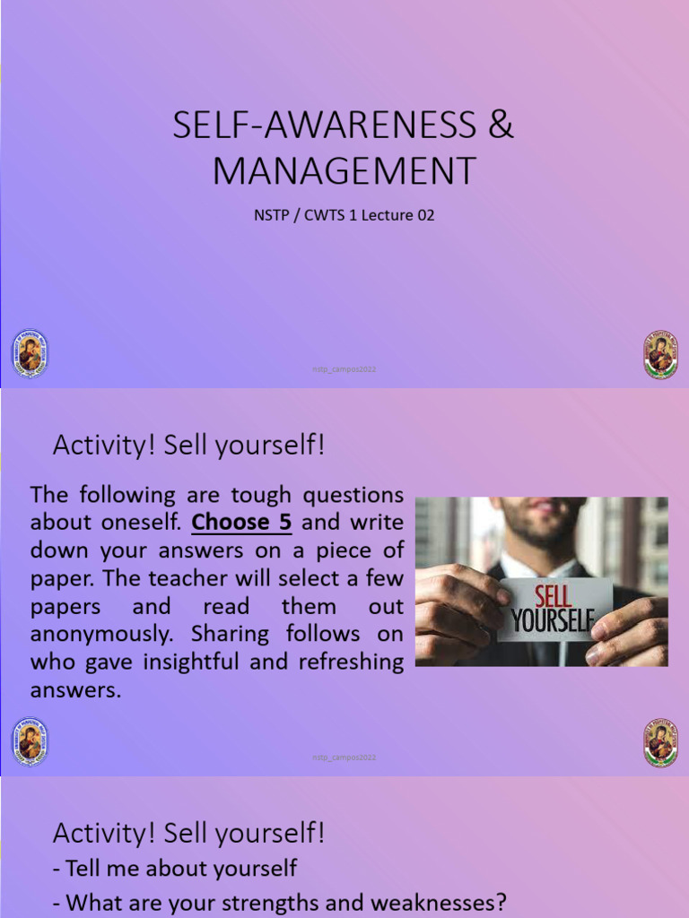02 Self Awareness and Management 1 | PDF | Philosophy Of Self | Metaphysics