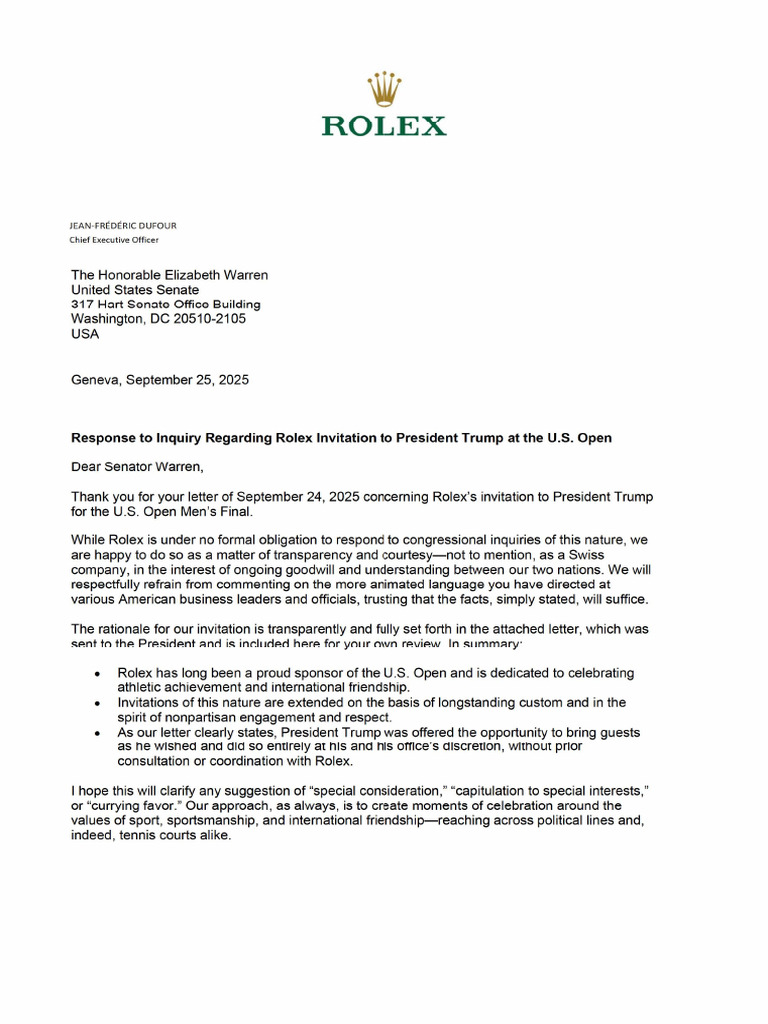 Letter To Senator Warren 20250925 | PDF