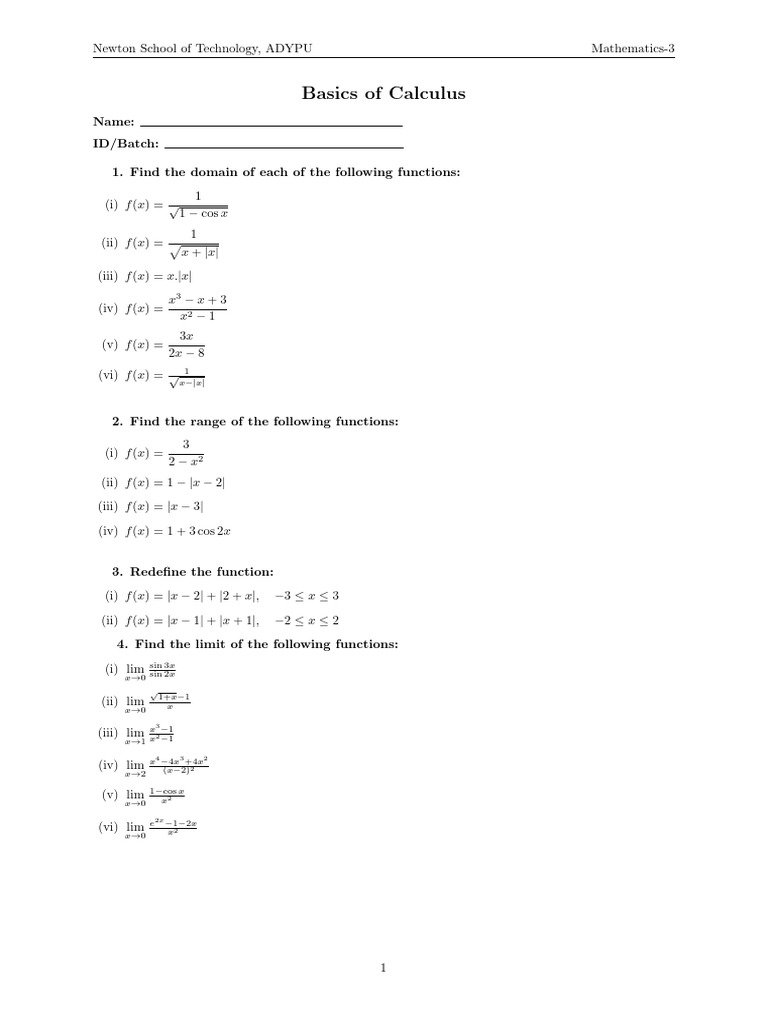 Basics of Calculus Lab Sheet | PDF