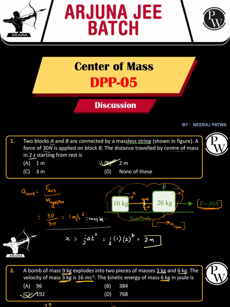Centre of Mass - DPP 05 Solution Notes | PDF