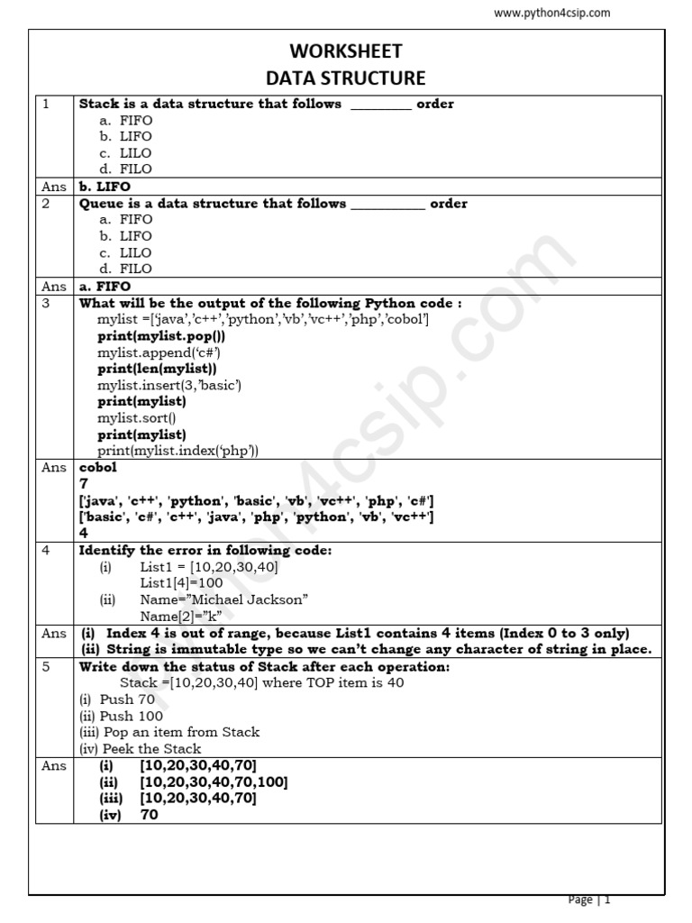 Solution Data Struture Worksheet_copy | PDF | Queue (Abstract Data Type ...