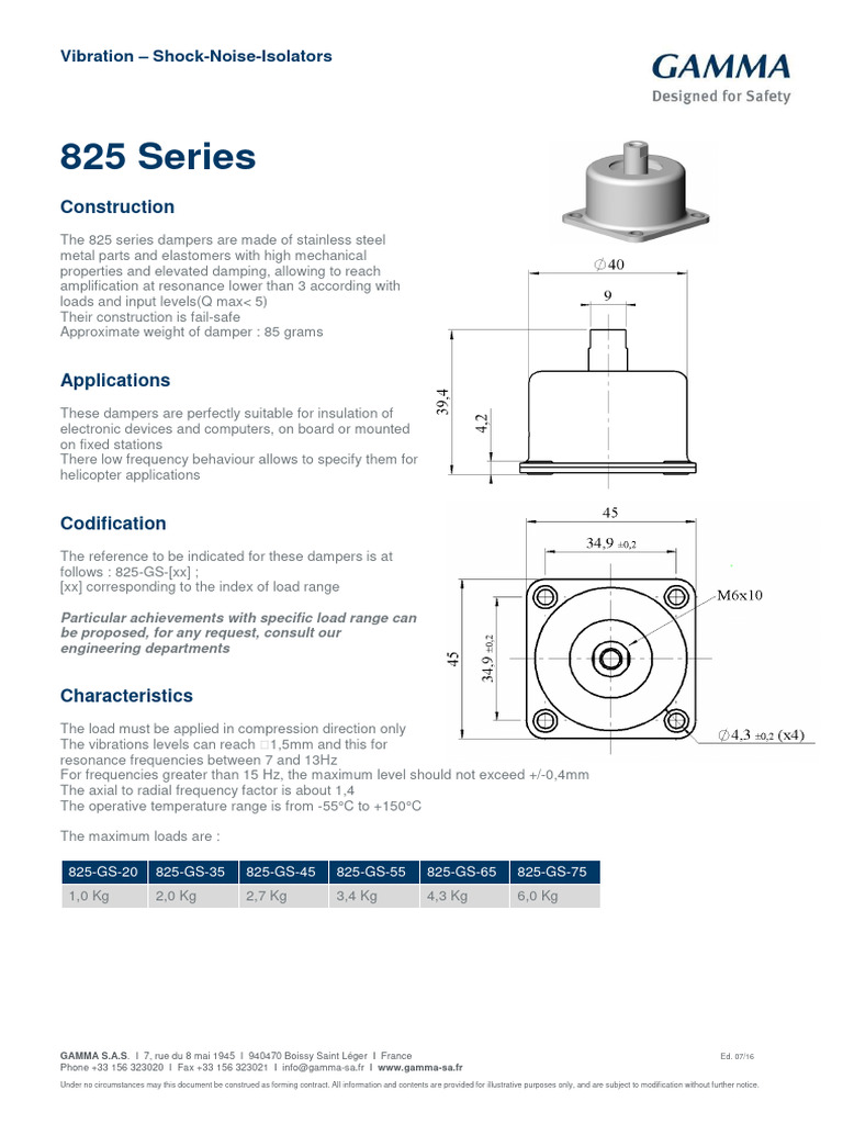 Gamma Datasheet 825-Series | PDF | Mechanics | Mechanical Engineering