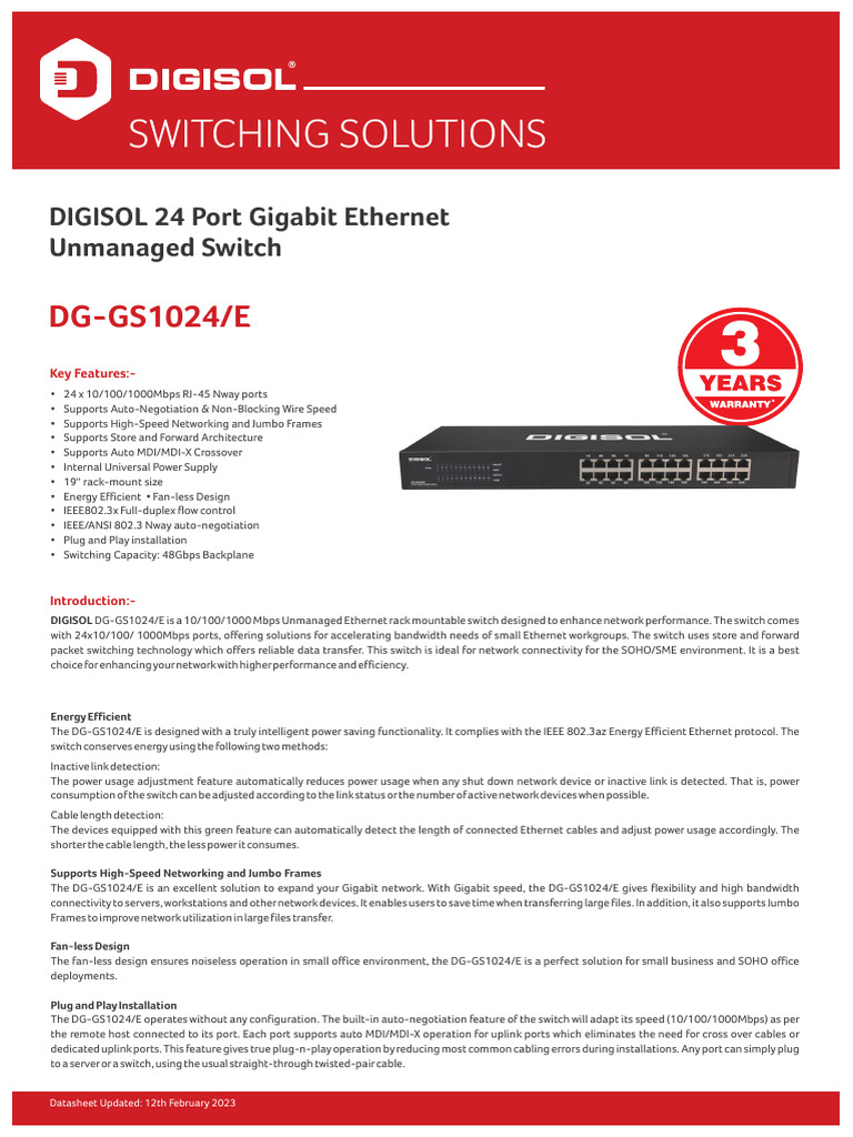 DG GS1024E DIGISOL 24 Port Gigabit Ethernet Unmanaged Switch | PDF ...