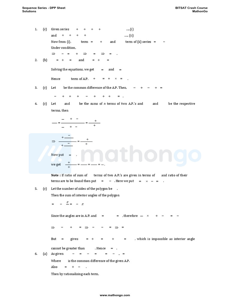 Solution - Sequence Series Sheet - MathonGo BITSAT Crash Course | PDF ...