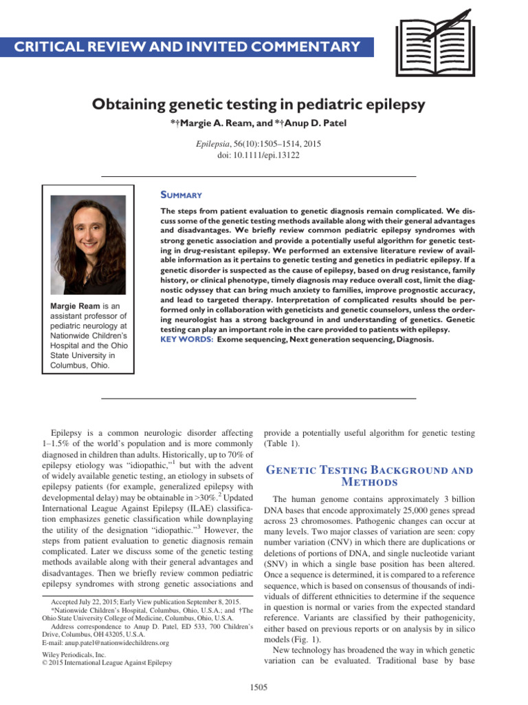 Epilepsia - 2015 - Ream - Obtaining Genetic Testing in Pediatric ...