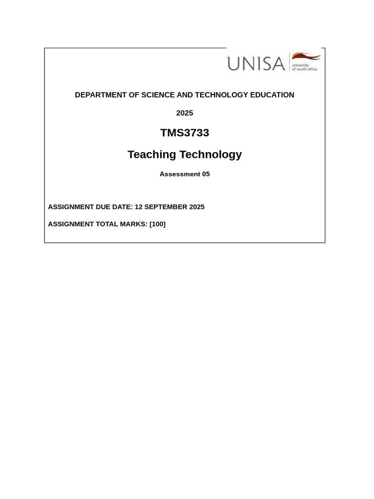 Tms3733 Assignment 05 of Tut Letter 101 2025 | PDF | Learning | Schools