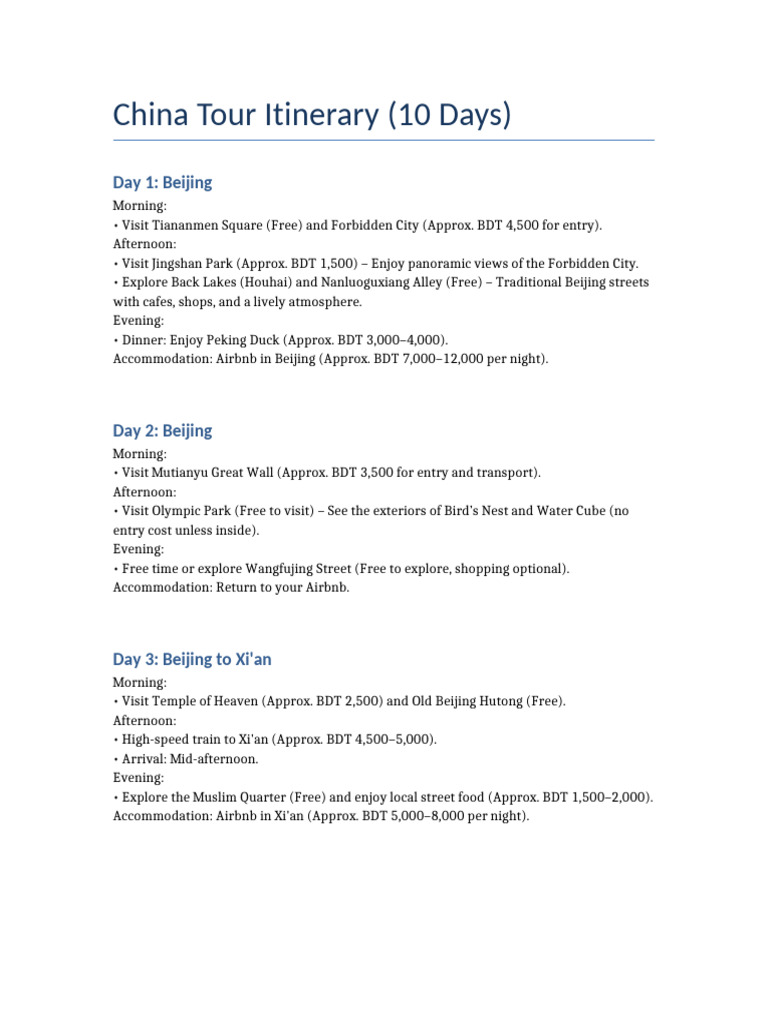 10-Day China Tour Itinerary | PDF | Beijing | Shanghai