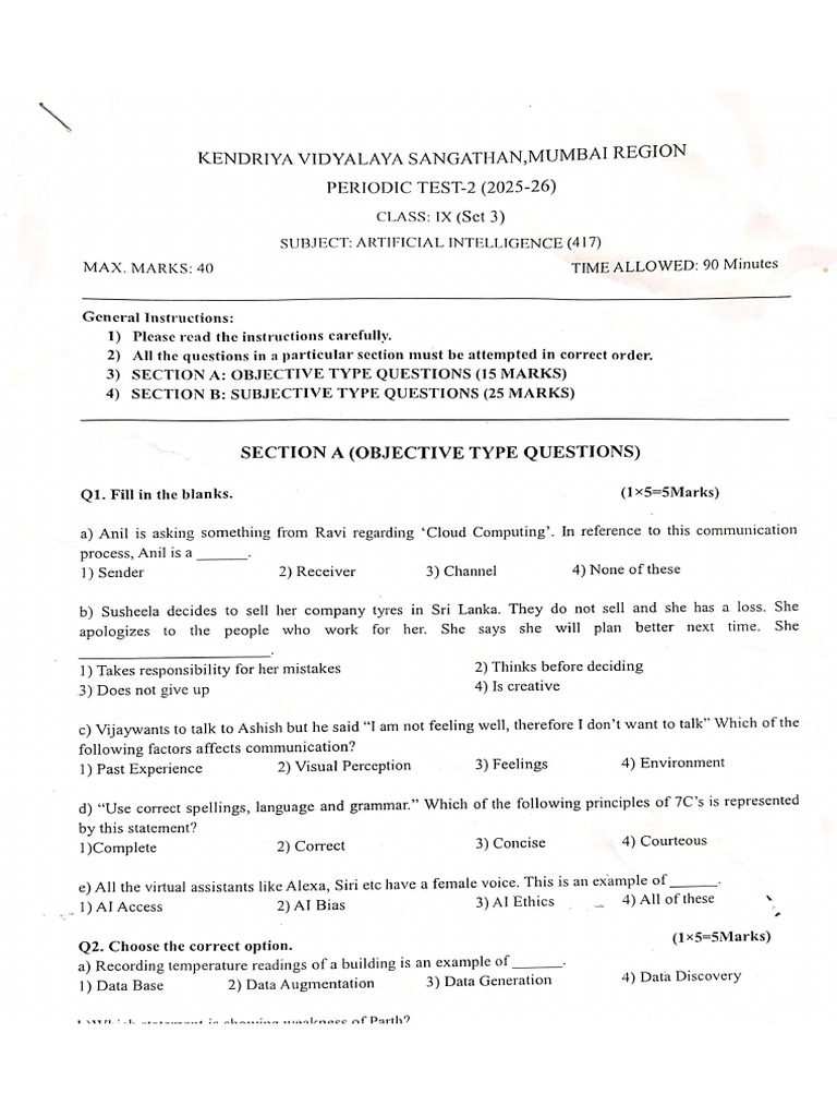 Class 9 AI QP From | PDF