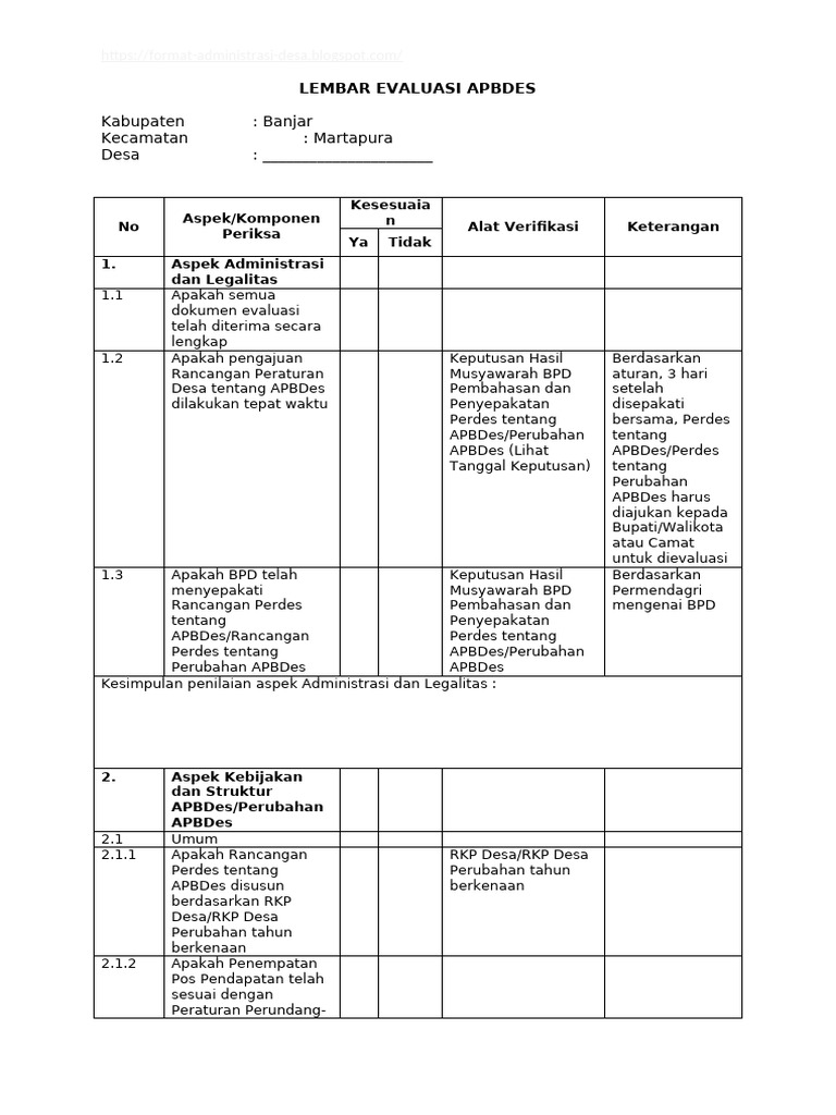 Lembar Evaluasi Apbdes-P 2025 | PDF