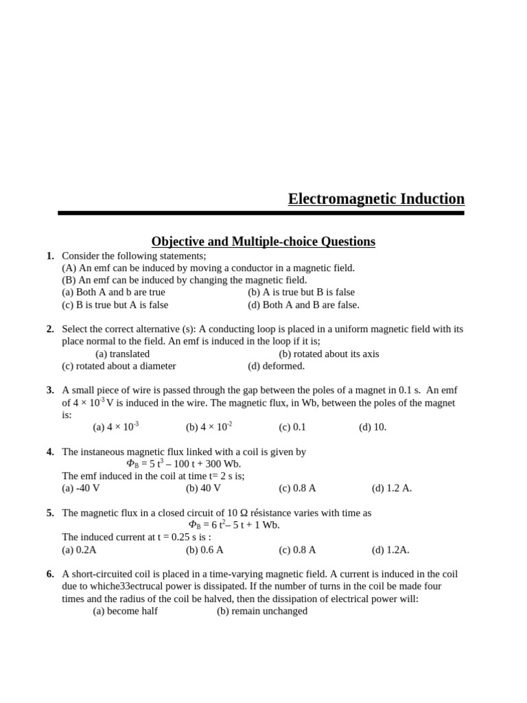 Objective and Multiple-Choice Type Questions | PDF | Electromagnetic ...