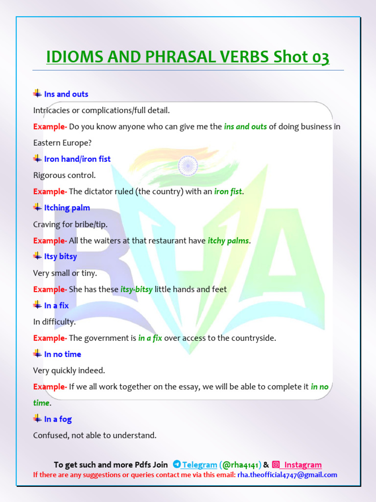 Idioms & Phrasal Verbs Shot 03 | PDF