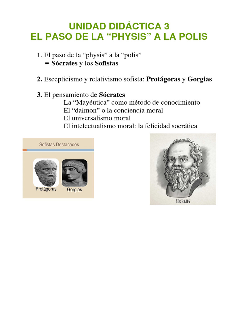 ÍNDICE UD 3, EL PASO DE LA PHYSIS A LA POLIS. SÓCRATES Y SOFISTAS. Odt ...