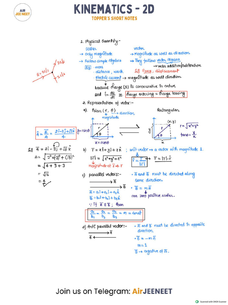 Kinematics 2d Topper's Notes | PDF