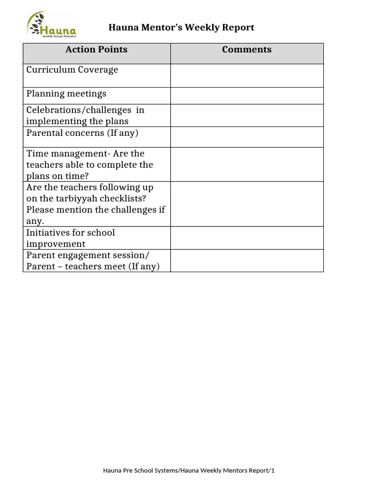 Hauna Mentors Report | PDF