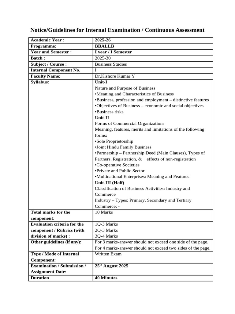 Internal Exam Guidelines for BBALLB 2025 | PDF