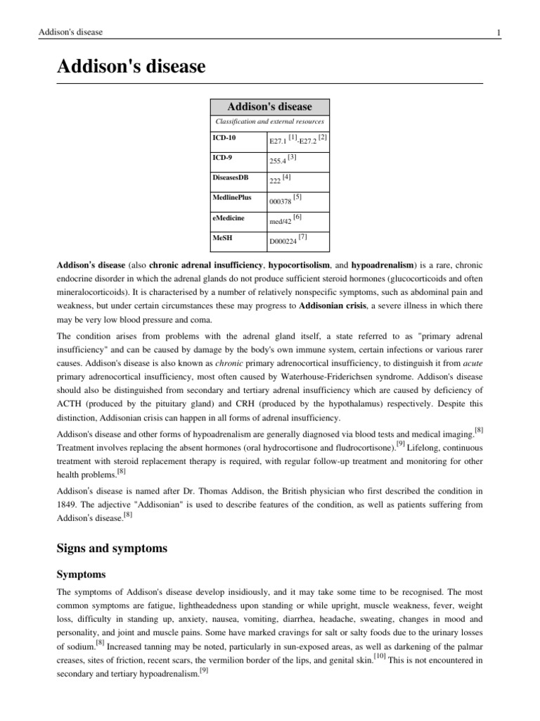 Addison's Disease | PDF | Adrenal Gland | Adrenocorticotropic Hormone