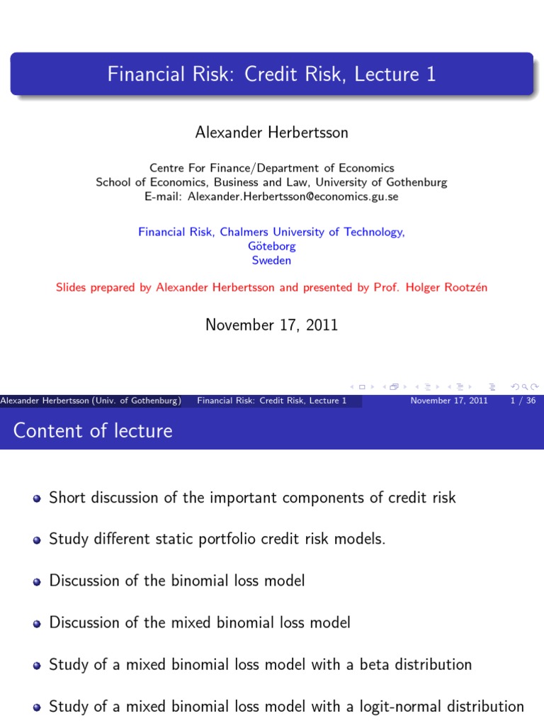 Introduction to Static Credit Portfolio Models and the Binomial Loss ...