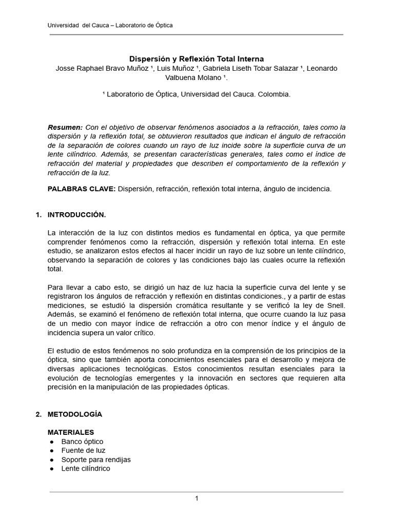 Dispersión y Reflexión en Óptica | PDF | Refracción | Reflexión (Física)