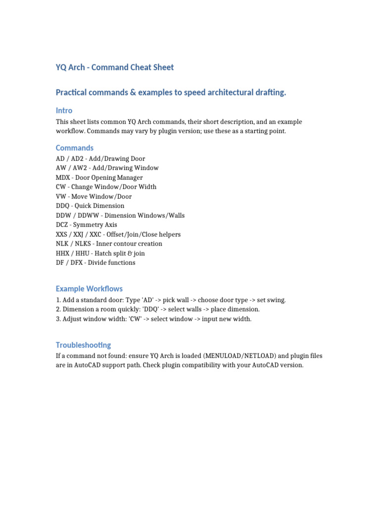 YQ Arch Command Cheat Sheet | PDF