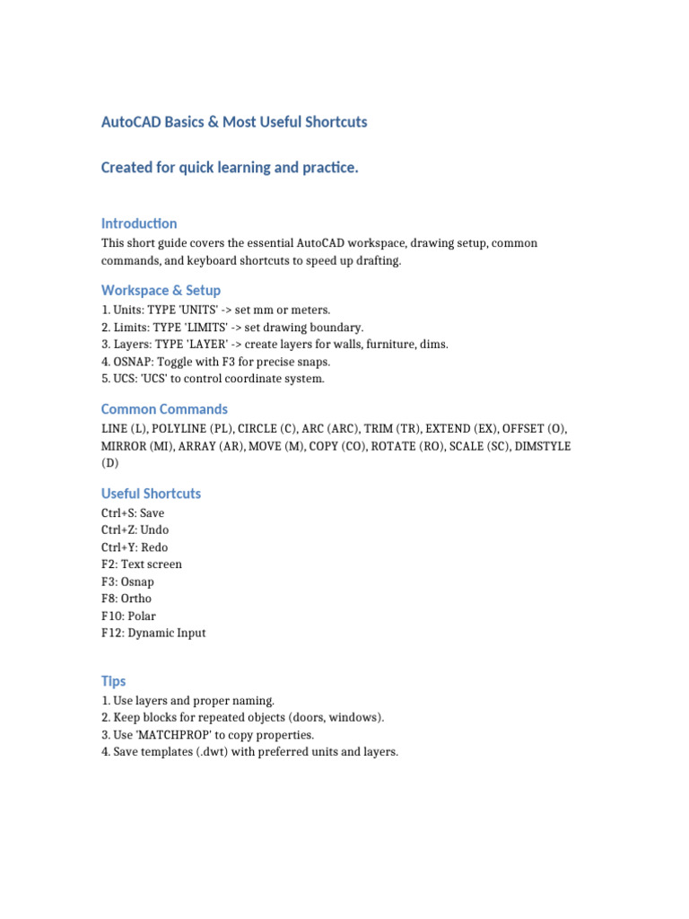 AutoCAD Basics and Shortcuts | PDF