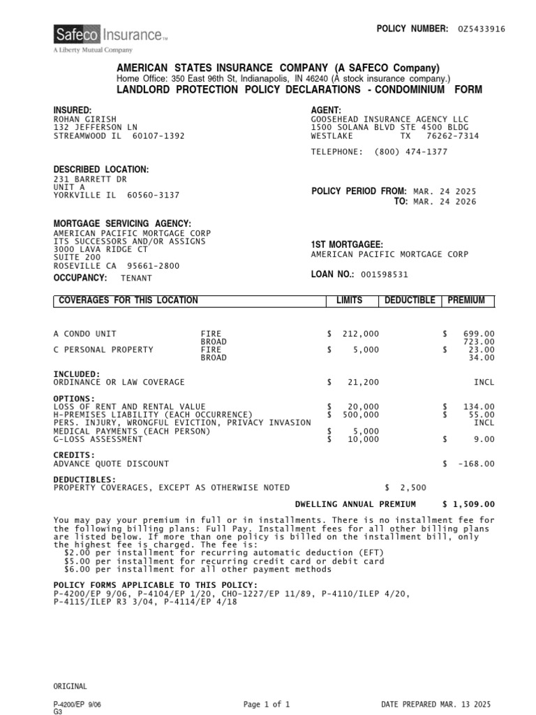 Girish Safeco Dec PG | PDF | Insurance | Mortgages