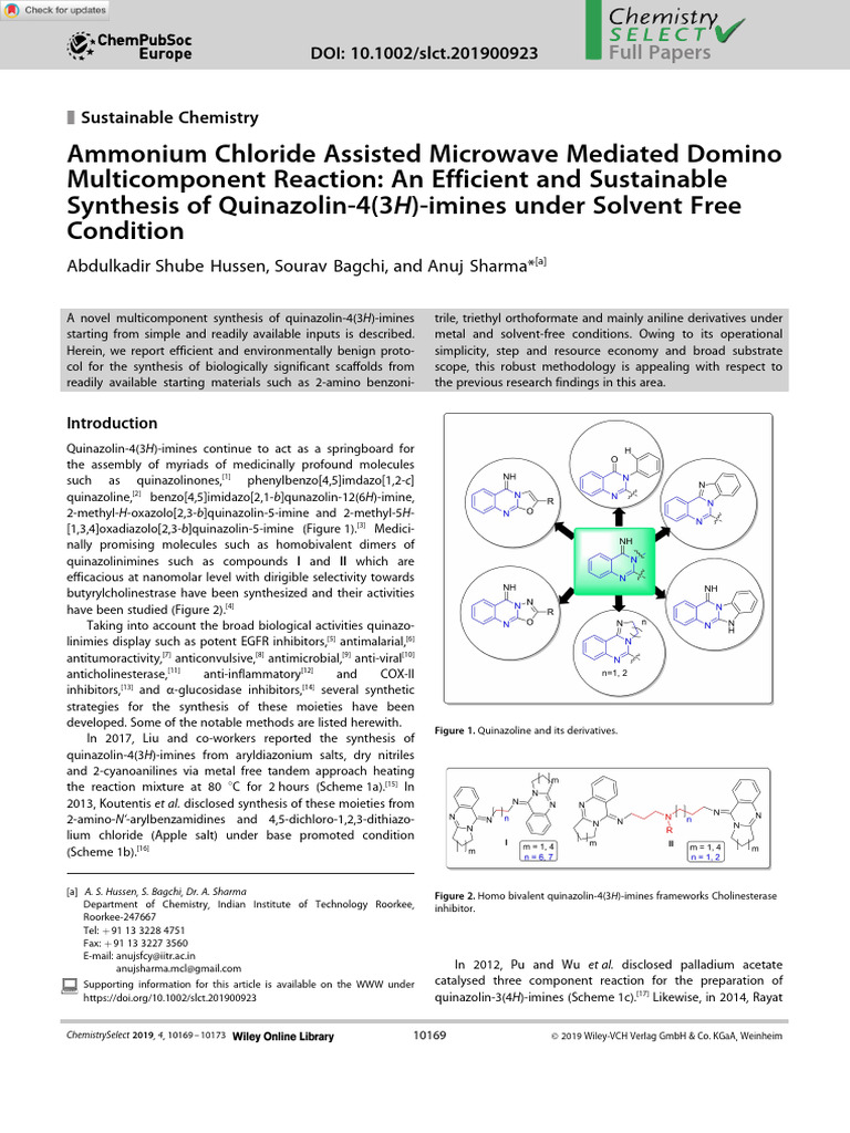 10a ChemistrySelect - 2019 - Hussen - Ammonium Chloride Assisted ...