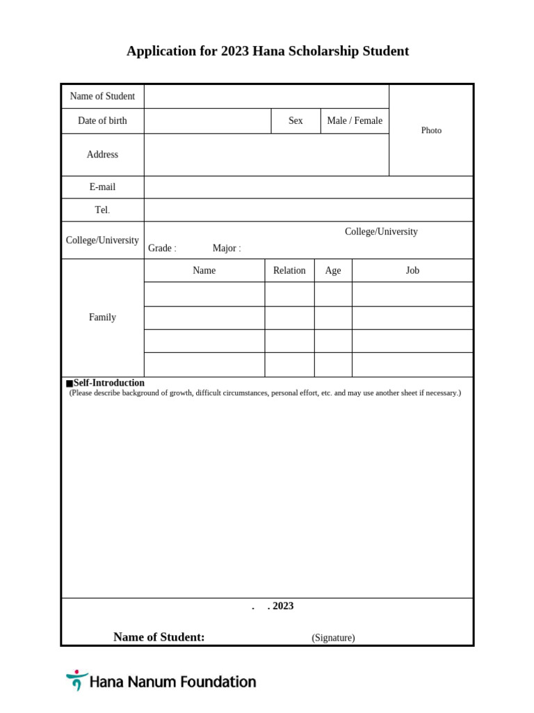 Application Form - Hana Scholarship 2023 | PDF
