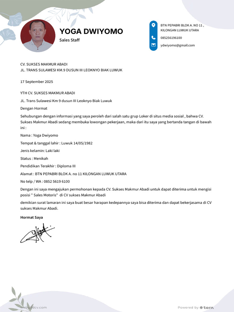 Lamaran CV Sukses Makmur Abadi | PDF