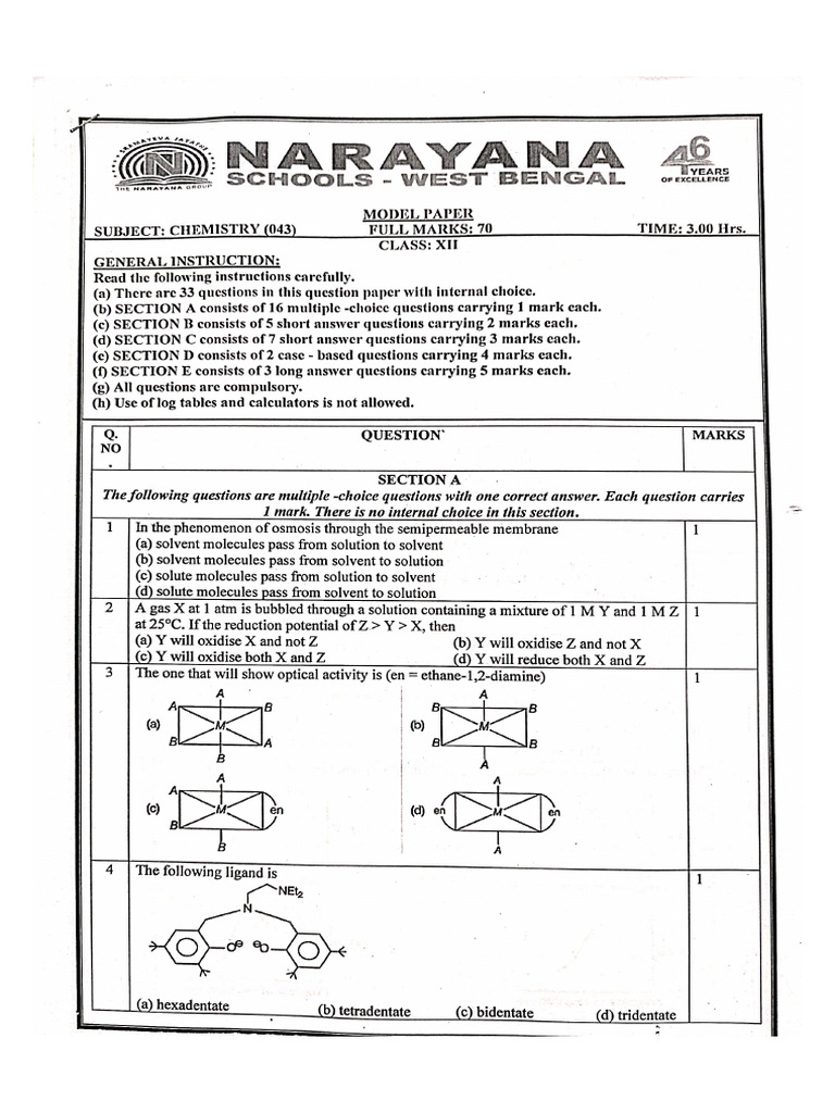 Chemistry Model Question Paper | PDF