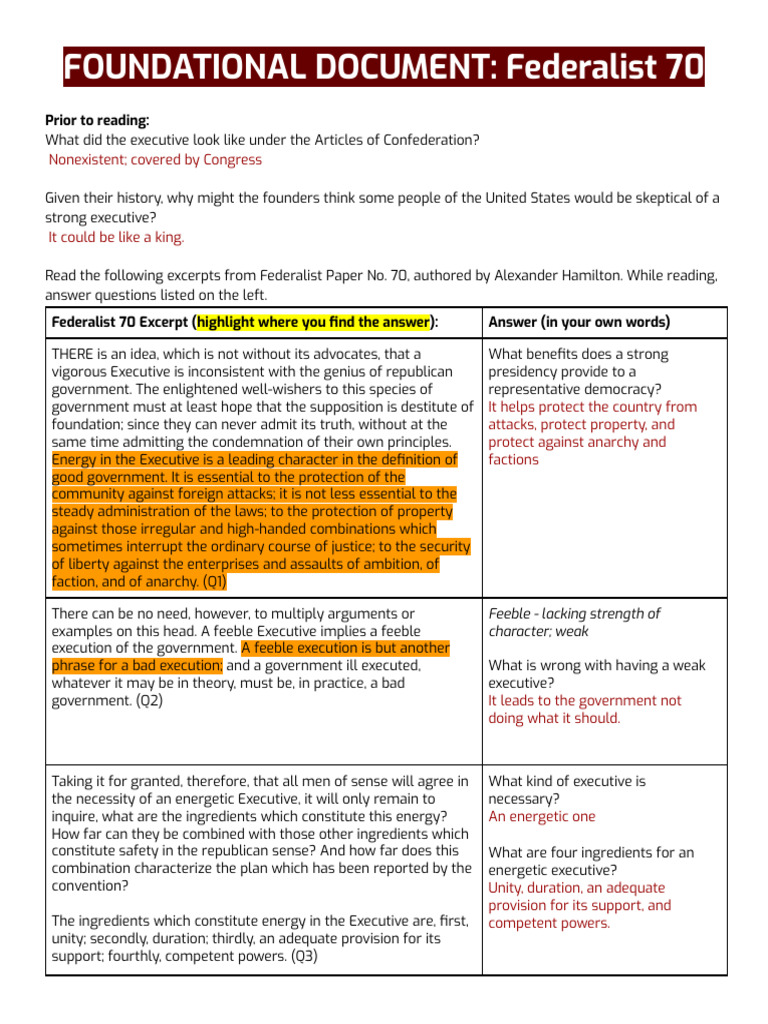 Federalist 70 Analysis | PDF | The Federalist Papers