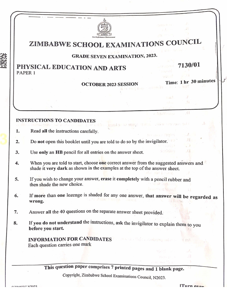 Zimsec PE Gr7 2023 | PDF