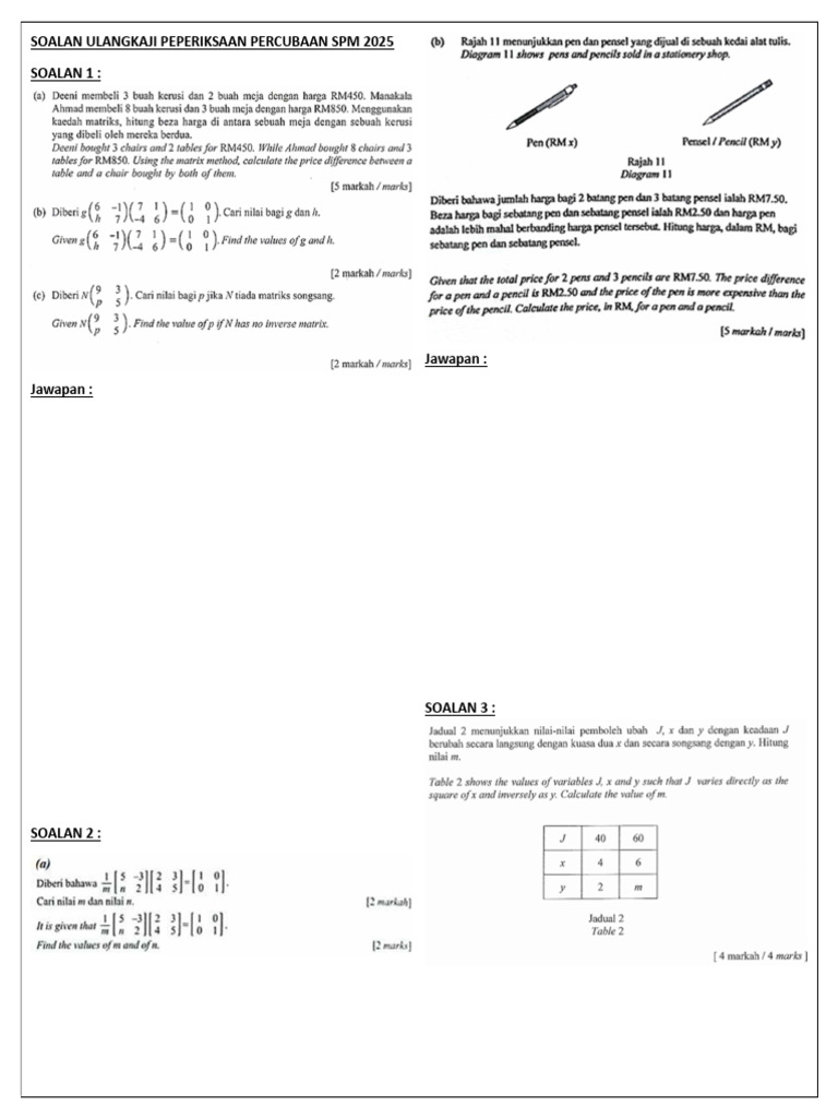 Ulangkaji Percubaan SPM 2025 | PDF